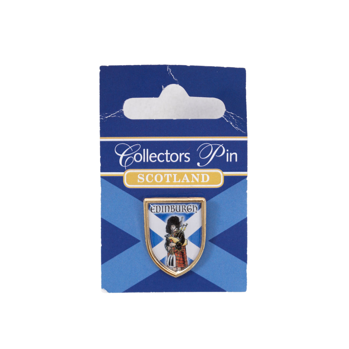 Edinburgh Piper Shield Lapel Pin | Gold Brothers — Gold Brothers Wholesale