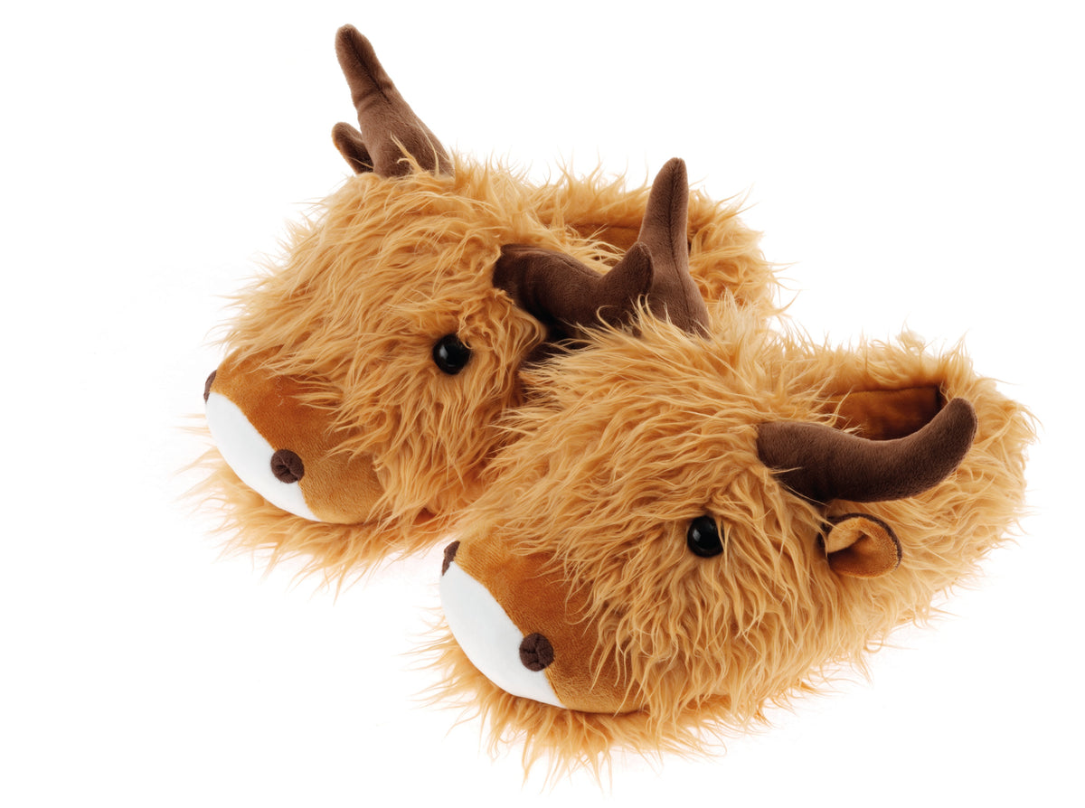 Highland Cow - Fuzzy Friend Slippers | Gold Brothers — Gold Brothers ...
